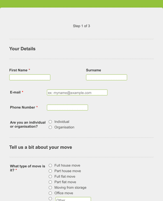 OTD Home Removals Online Quote Form Template | Jotform
