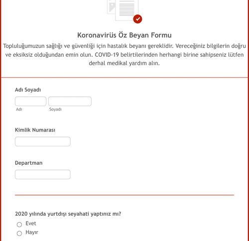 Öz Beyan Form Şablonu | Jotform