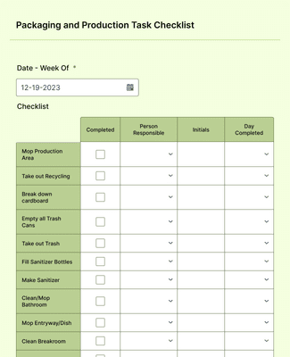Packaging and Production Task Checklist Form Template | Jotform