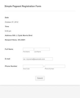 Simple Pageant Registration Form Template | Jotform