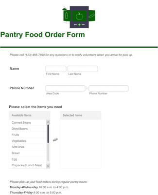 Pantry Food Order Form Template | Jotform