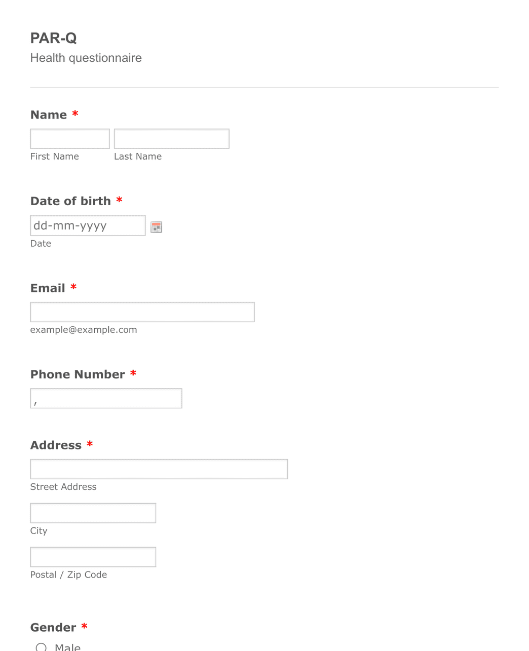 PAR-Q Fitness Form GBPT Form Template | Jotform