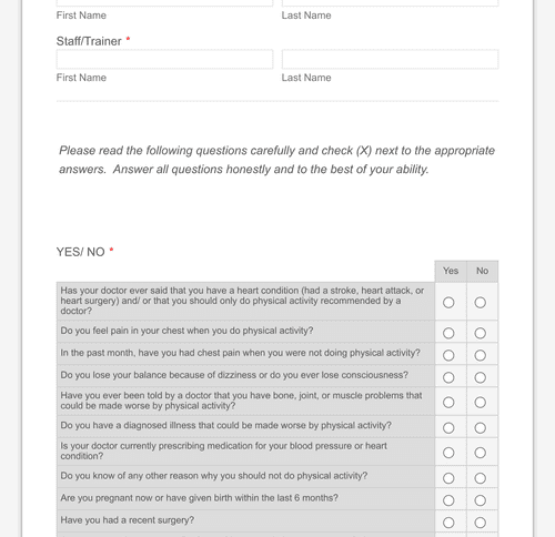 PAR-Q - G-Fitness Personal Training Form Template | Jotform