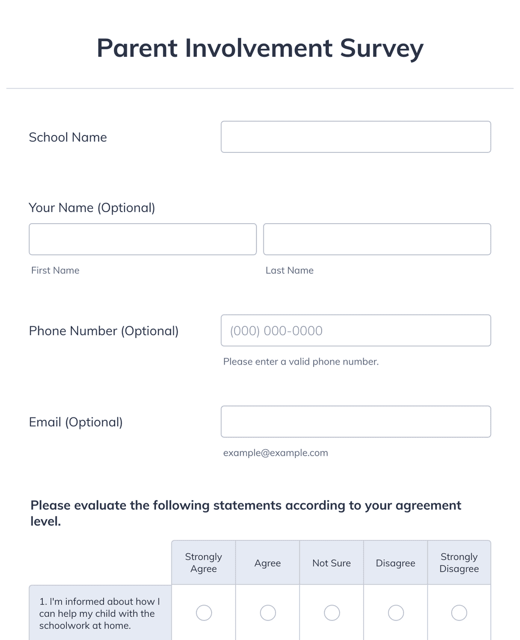 Parent Involvement Survey Form Template | Jotform