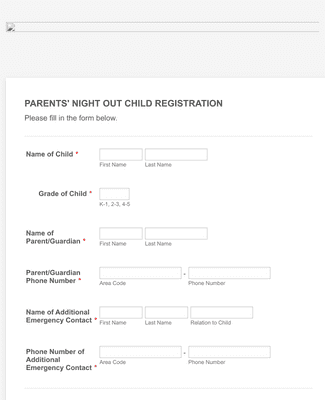 PARENTS' NIGHT OUT CHILD REGISTRATION Form Template | Jotform