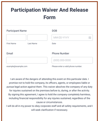 Participation Waiver And Release Form Template | Jotform