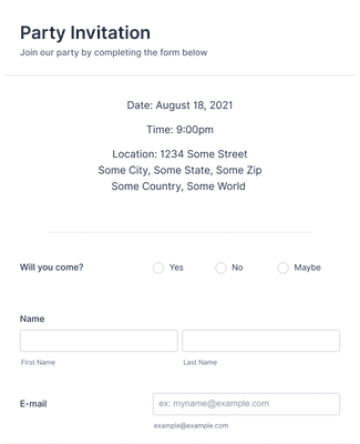 Party Invitation Form Template | JotForm