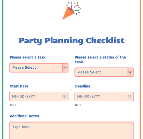Party Planning Checklist Form Template | Jotform