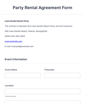 Party Rental Agreement Form Template | Jotform