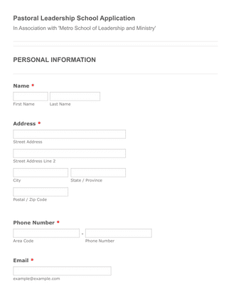 Pastoral Leadership School Application Form Template | Jotform