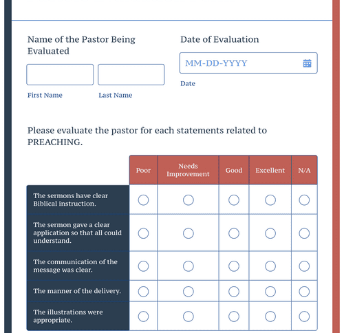 Pastors Evaluation Form Template | Jotform