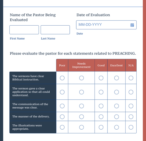 Pastors Evaluation Form Template | Jotform
