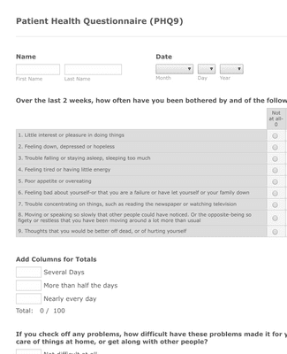 Psychology Questionnaire Form Template | JotForm