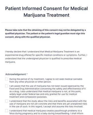 Patient Informed Consent for Medical Marijuana Treatment Form Template ...