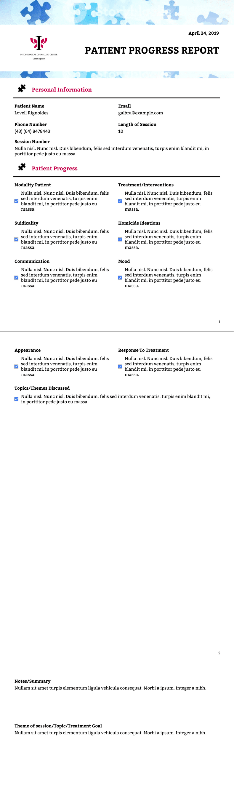 Patient Progress Report Template - PDF Templates | Jotform