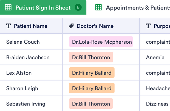 Doctor Appointment Sign In Sheet Template | JotForm Tables