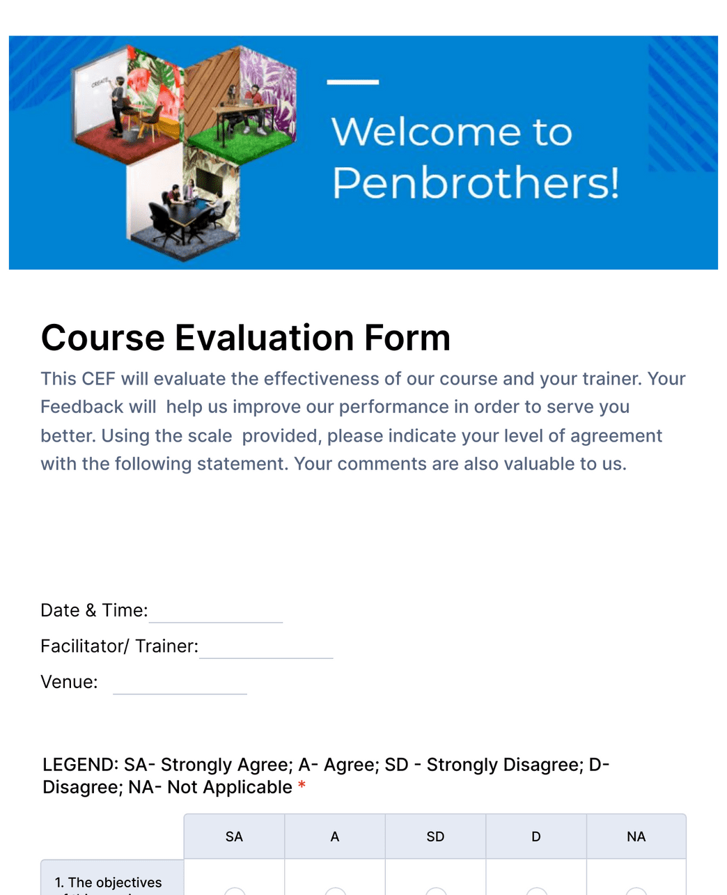 PB Course Evaluation Form Template | Jotform