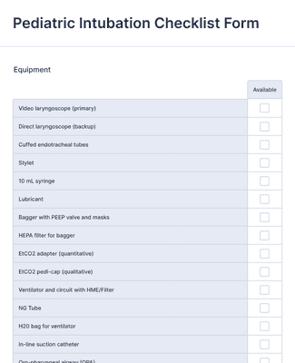 Pediatric Intubation Checklist Form Template | Jotform