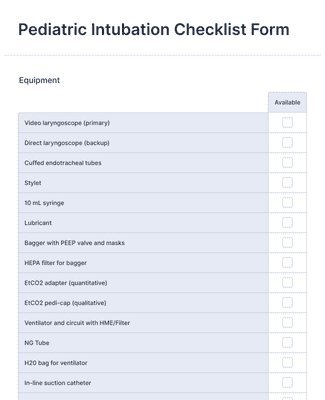 Pediatric Intubation Checklist Form Template | Jotform