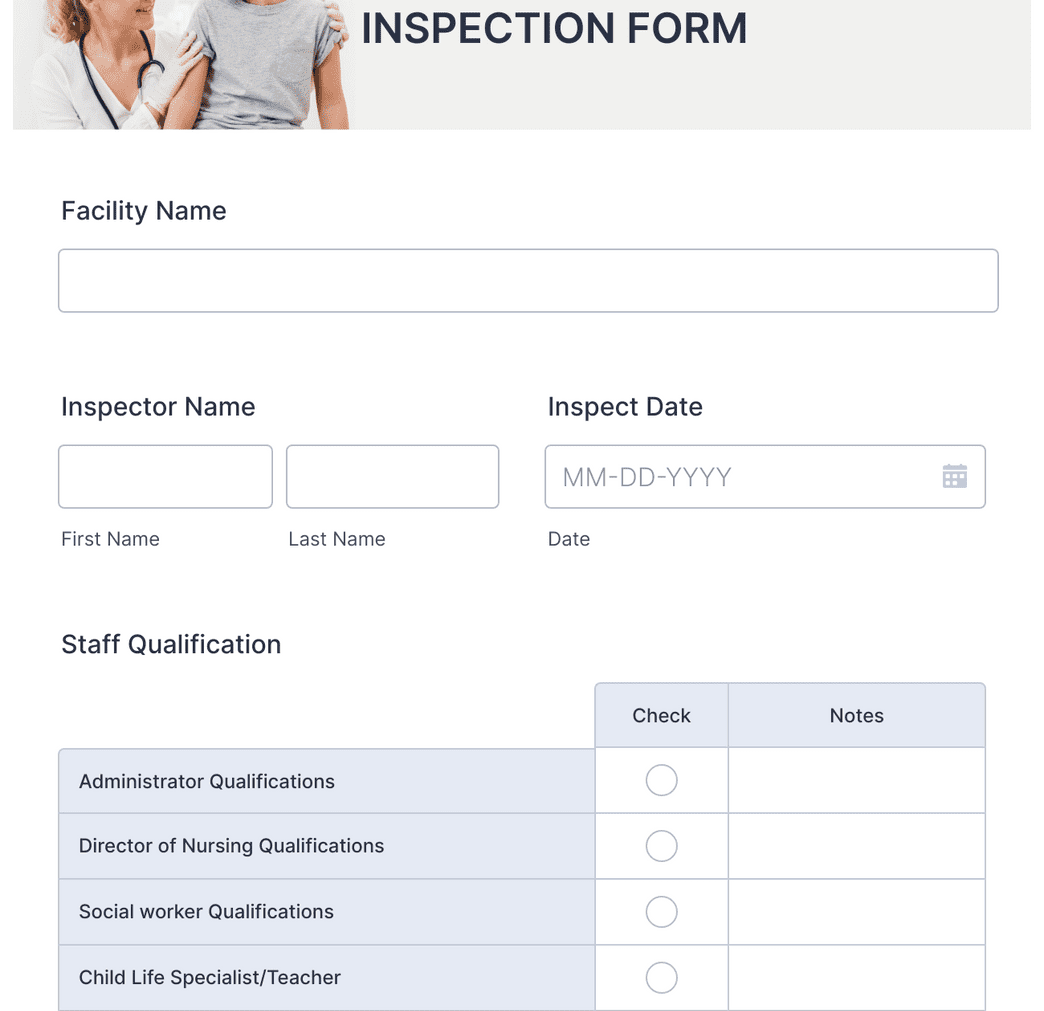 Pediatric Medical Daycare Inspection Form Template | Jotform