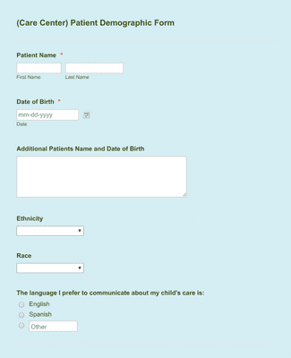 Pediatric Patient Demographic Form Template | Jotform