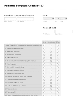 Pediatric Symptom Checklist Form Template | Jotform