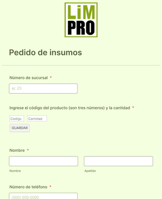 Pedido de insumos Plantilla de formulario | Jotform