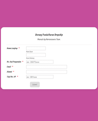 Pendaftaran Dropship Form Template | Jotform