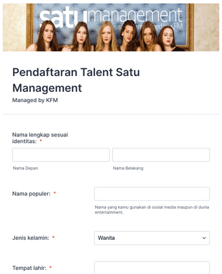 Pendaftaran Talent Satu Management Template Formulir | Jotform
