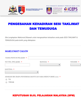 PENGESAHAN KEHADIRAN TAKLIMAT & TEMUDUGA Form Template | Jotform
