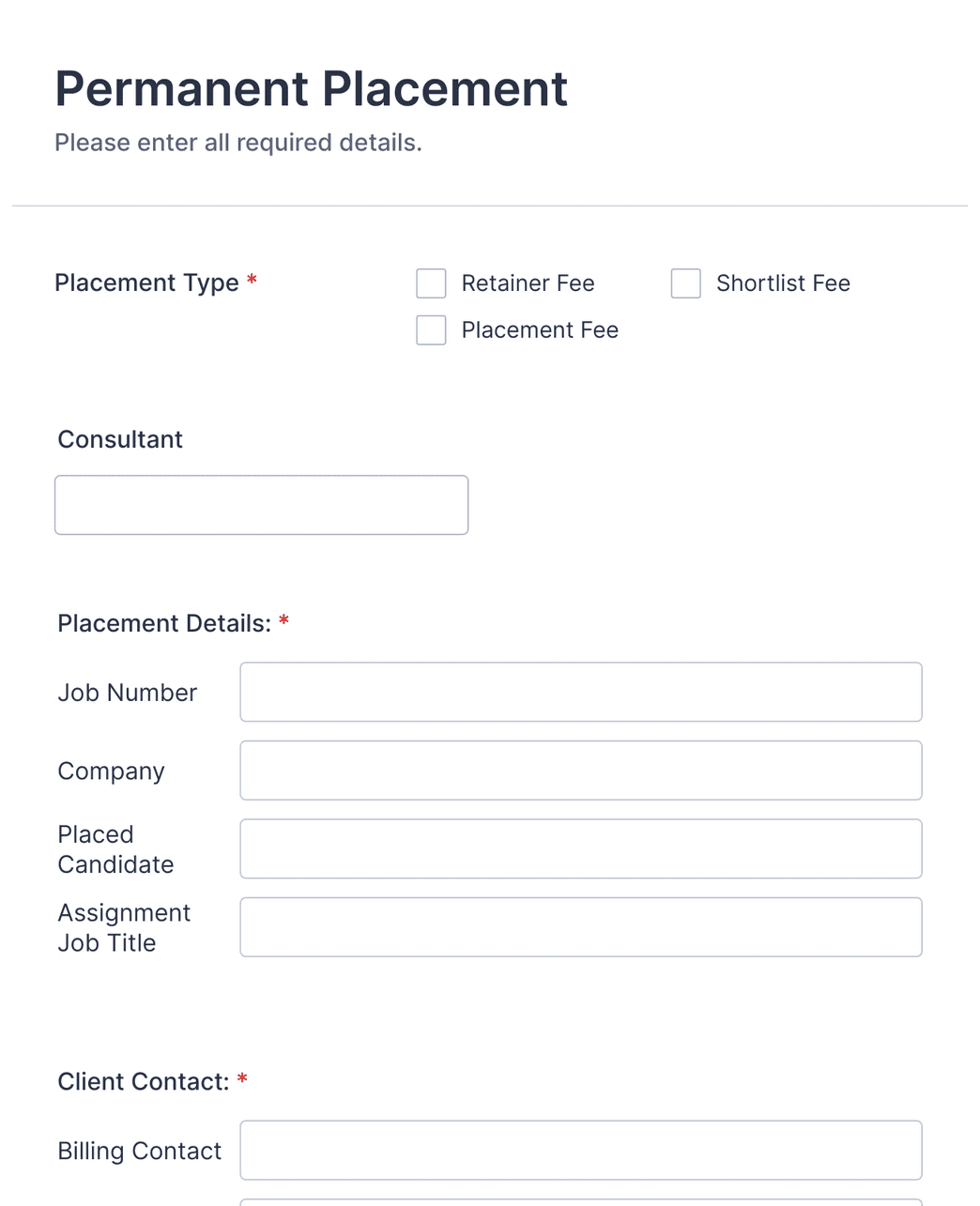 Permanent Placement Form Template | Jotform