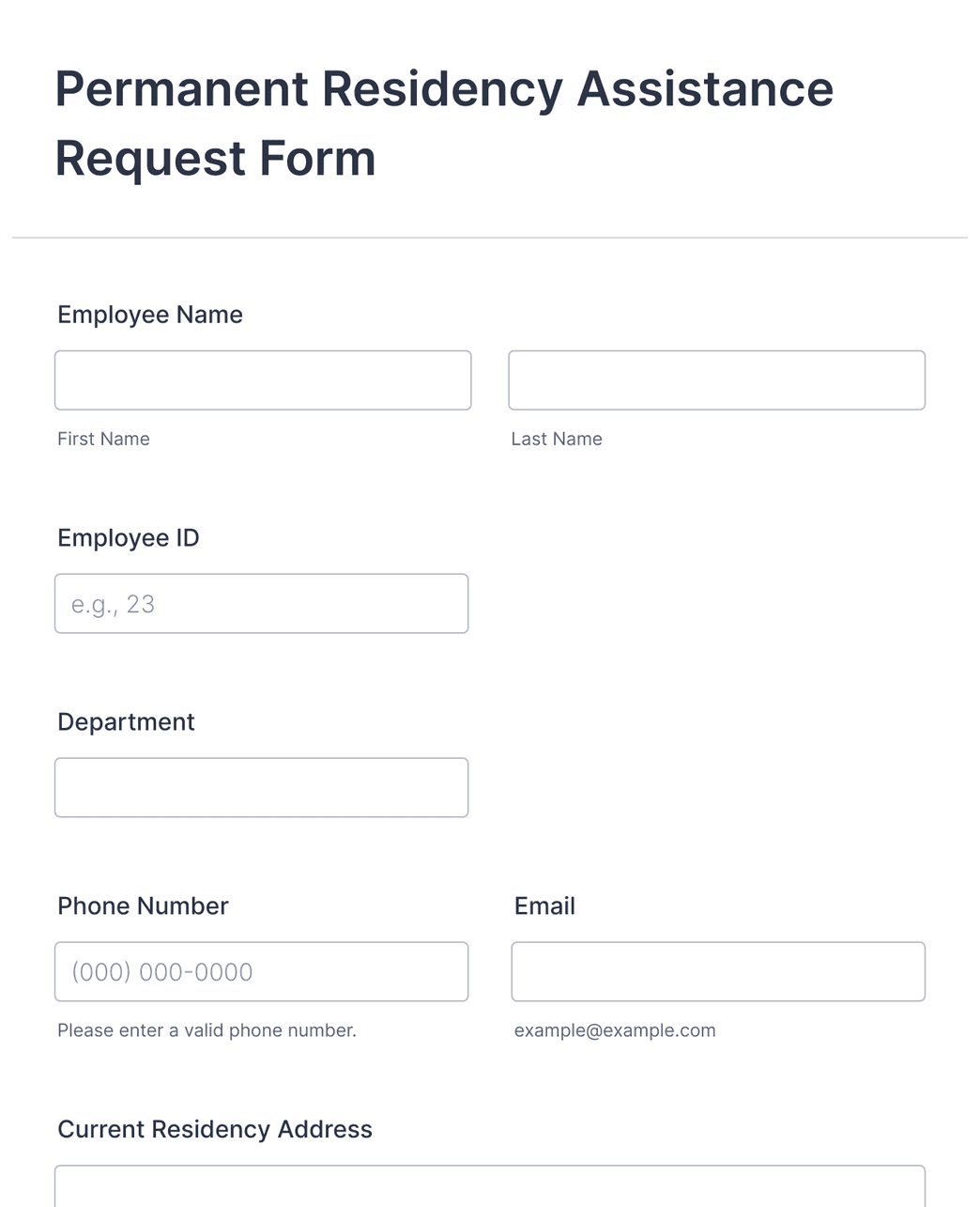 Employee Permanent Residency Assistance Request Form Template | Jotform