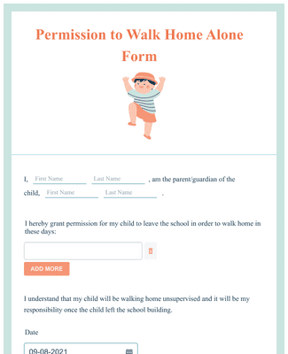 Permission to Walk Home Alone Form Template | Jotform