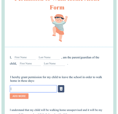 Permission to Walk Home Alone Form Template | Jotform