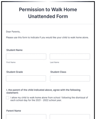 Permission to Walk Home Unattended Form Template | Jotform