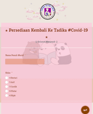 Persediaan Kembali Ke Tadika #Covid-19 Form Template | Jotform