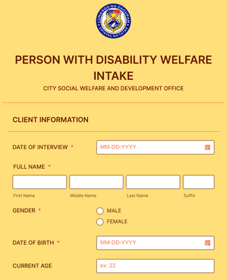 PERSON WITH DISABILITY WELFARE INTAKE Form Template | Jotform