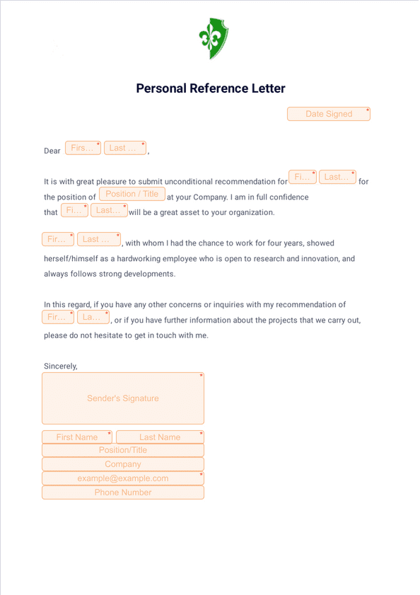 Personal Reference Letter - Sign Templates | Jotform