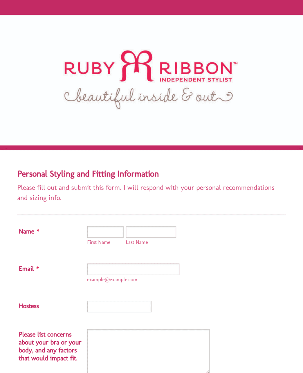 Personal Styling and Fitting Information Form Template | Jotform