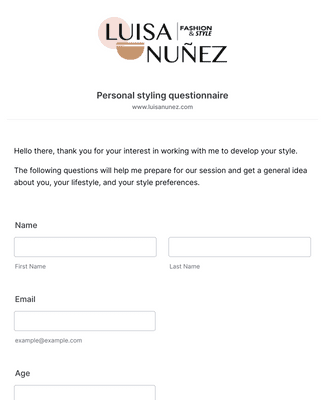 Personal Styling Questionnaire Form Template | Jotform