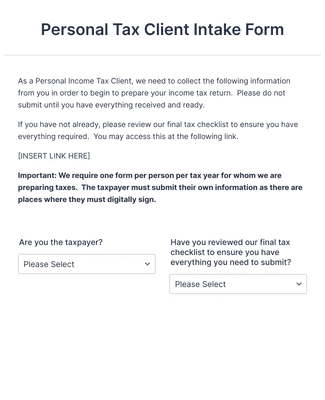 Personal Tax Client Intake Form Template | Jotform