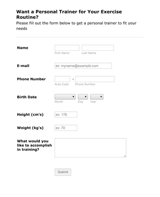 Personal Trainer request Form Template | Jotform