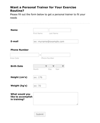 Personal Trainer request Form Template | Jotform