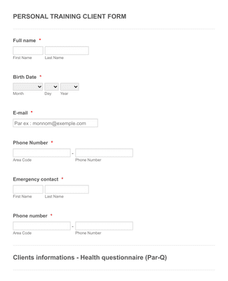 PERSONAL TRAINING CLIENT Form Template | Jotform