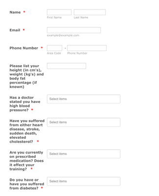 Personal Training Questionnaire Form Template | JotForm