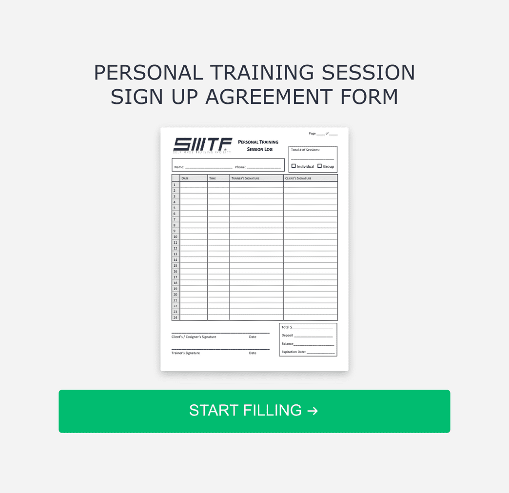 PERSONAL TRAINING SESSION SIGN UP AGREEMENT Form Template | Jotform