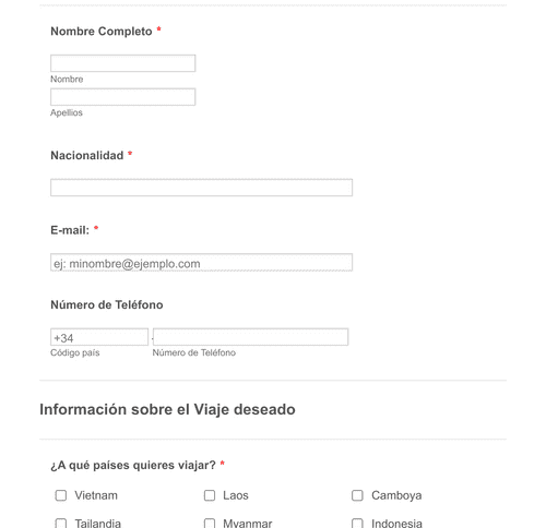 Personalice y Reserve su Viaje Plantilla de formulario | Jotform