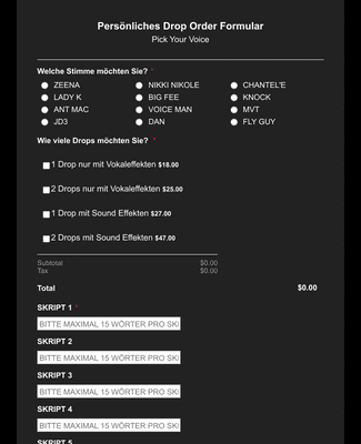 Persönliches Drop Order Formular Formularvorlage | Jotform