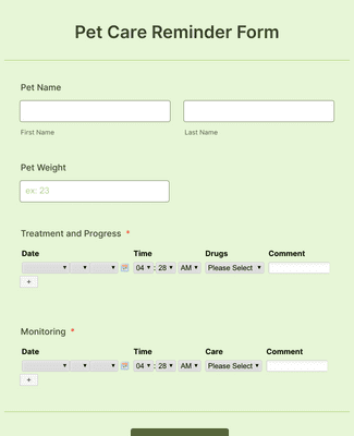 Pet Care Reminder Form Template | JotForm