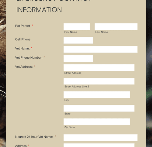 Pet Emergency Contact Information Form Template | Jotform